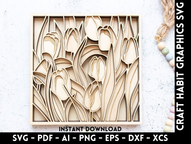 Tulip Shadow Box Svg | Field of Tulips Layered Svg File - Laser Cut ...