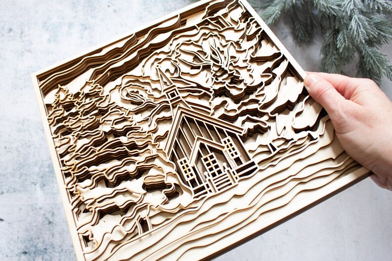 Winter Cabin Shadow Box Svg | Layered Svg File - Laser Cut File | Xtool ...