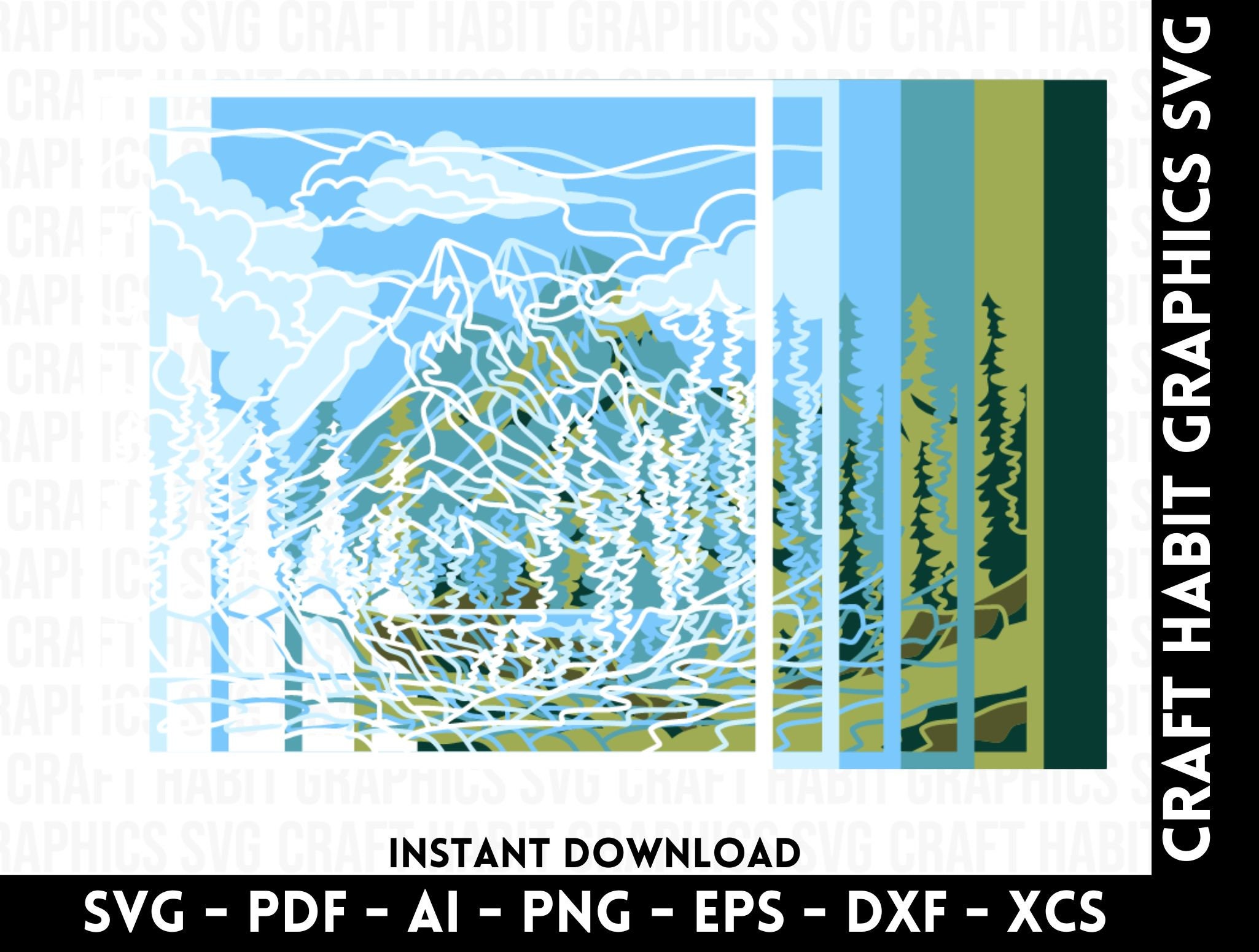 Mountain View Shadow Box Svg | Layered Svg File - Laser Cut File ...