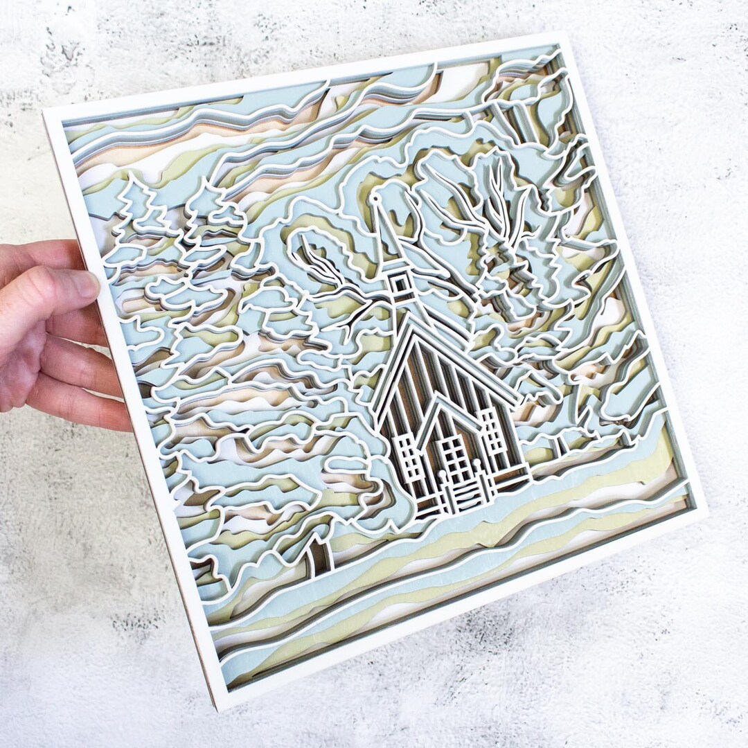 Winter Cabin Shadow Box Svg | Layered Svg File - Laser Cut File | Xtool ...