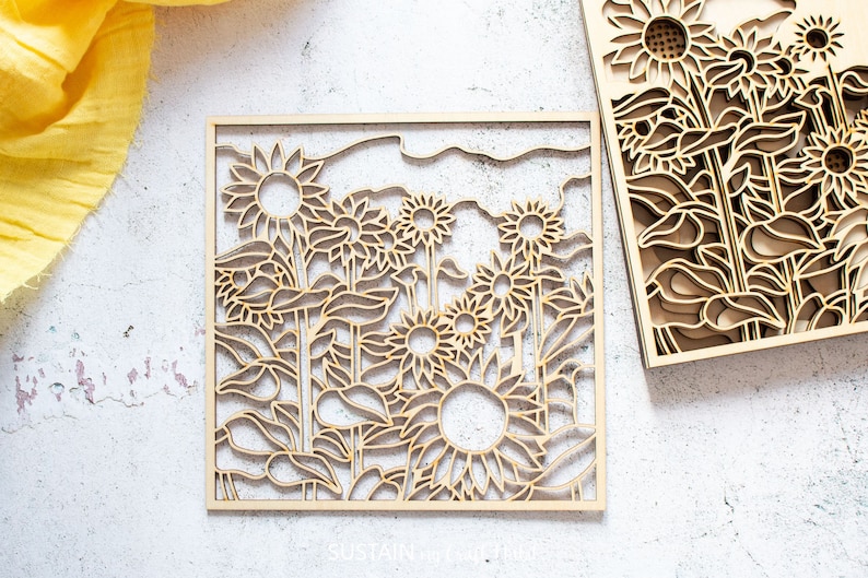 Sunflower Shadow Box Svg Field of Sunflowers Layered Svg File Laser Cut ...