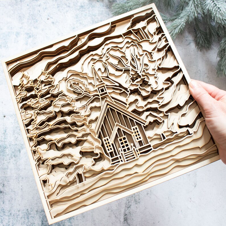 Winter Cabin Shadow Box Svg | Layered Svg File - Laser Cut File | Xtool ...