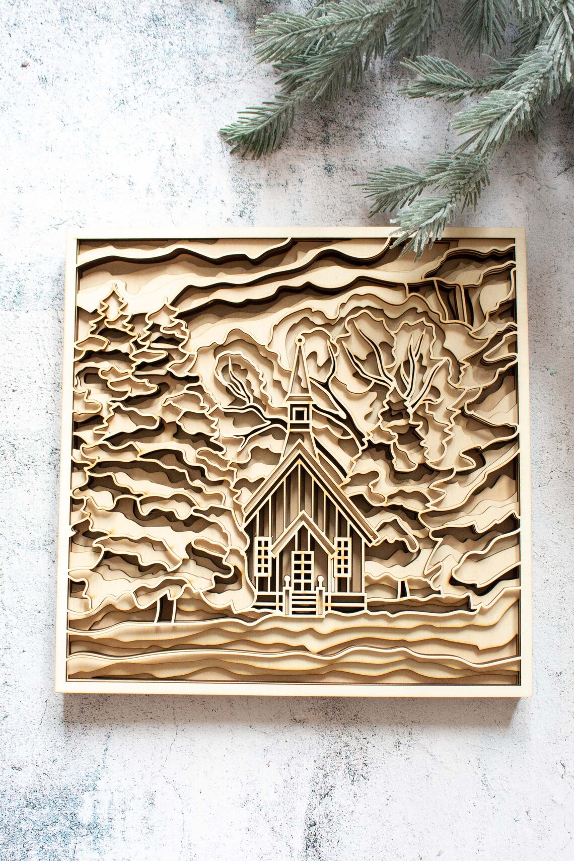 Winter Cabin Shadow Box Svg Layered Svg File Laser Cut File Xtool P2 ...