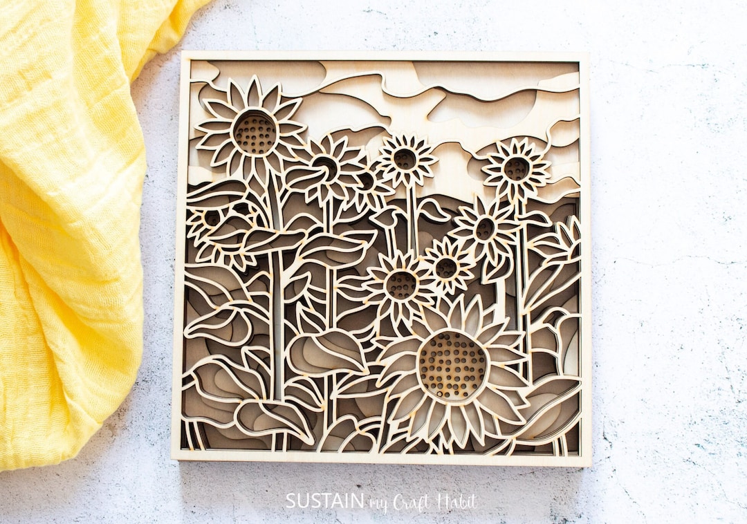 Sunflower Shadow Box Svg | Field of Sunflowers Layered Svg File - Laser ...