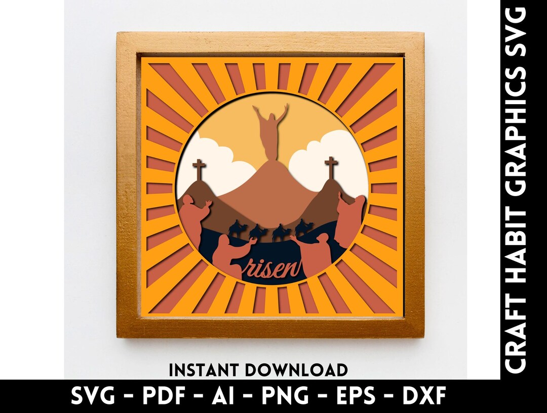 Easter Shadow Box Svg, Religious He is Risen Layered Shadow Box Svg ...