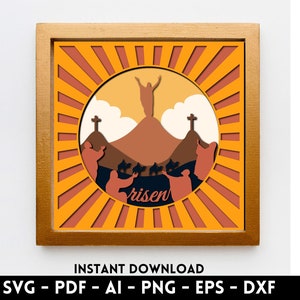 Easter Shadow Box Svg | Religious He is Risen Layered Shadow Box Svg ...