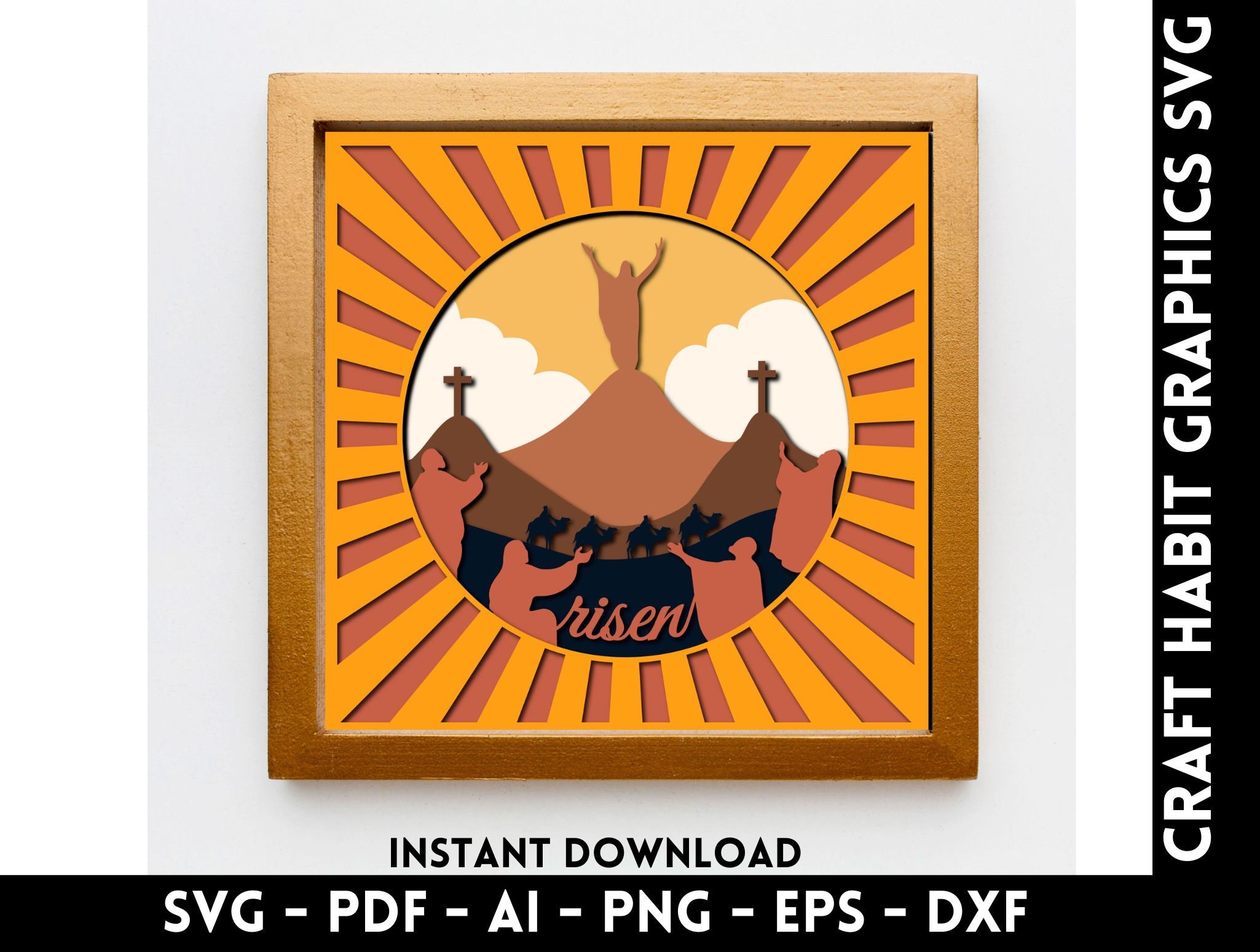 Easter Shadow Box Svg | Religious He is Risen Layered Shadow Box Svg ...