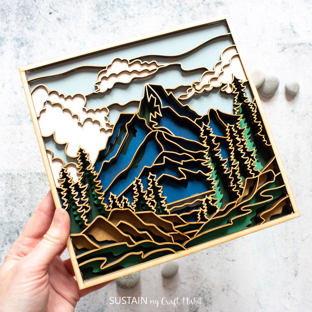 Mountain View Shadow Box Svg | Layered Svg File - Laser Cut File ...
