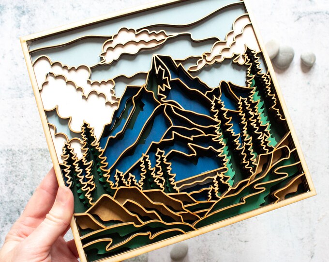 Mountain Sunset Shadow Box Wall Art Digital SVG File - Etsy Canada