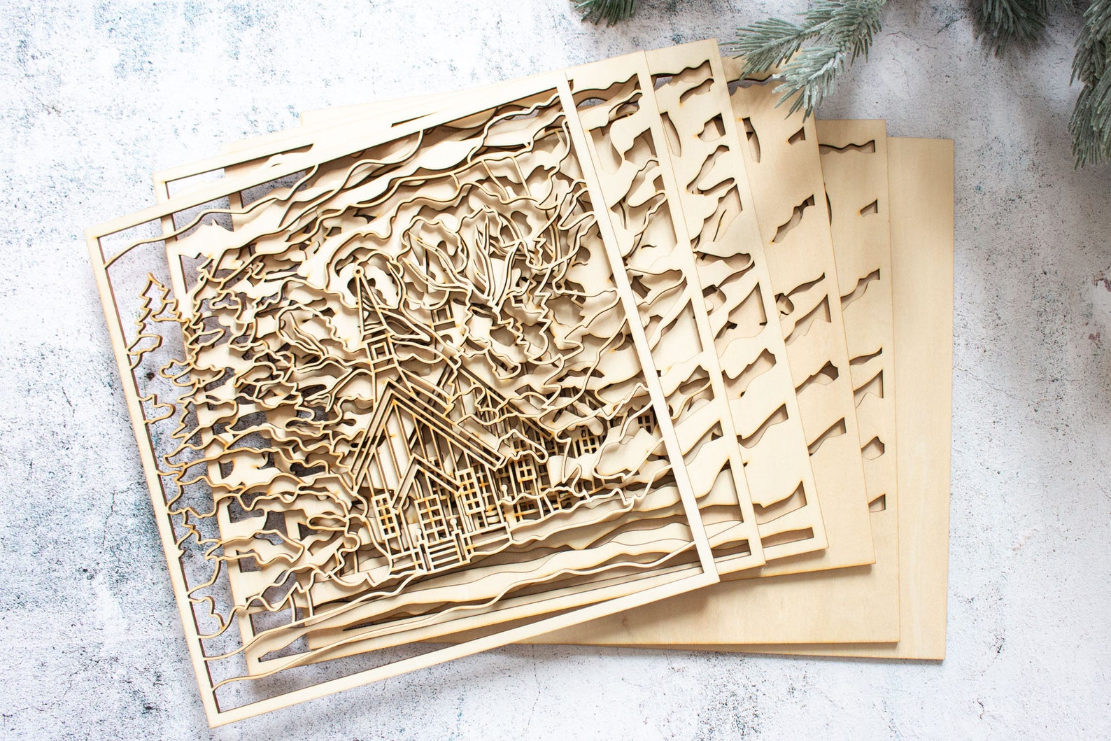 Winter Cabin Shadow Box Svg | Layered Svg File - Laser Cut File | Xtool ...