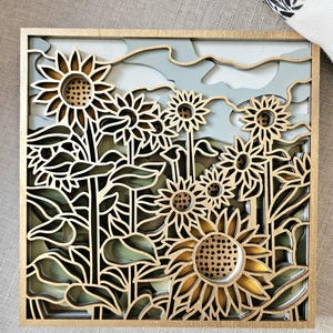Sunflower Shadow Box Svg | Field of Sunflowers Layered Svg File - Laser ...