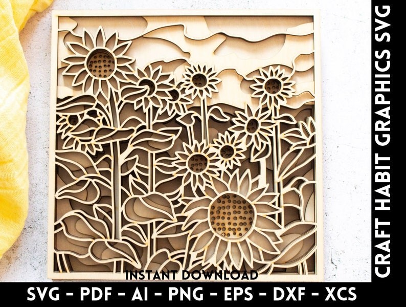 Sunflower Shadow Box Svg Field of Sunflowers Layered Svg File Laser Cut ...
