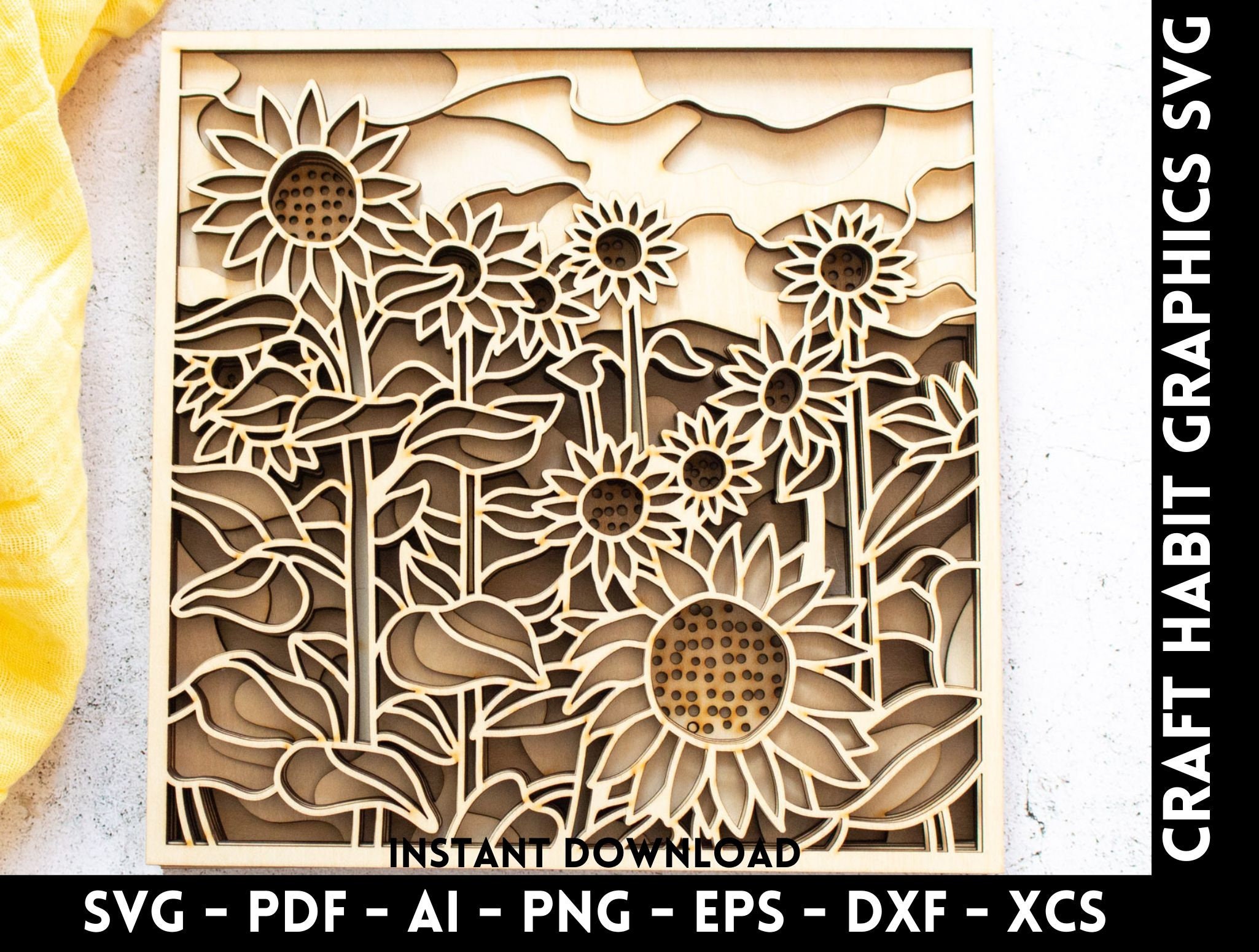 Sunflower Shadow Box Svg | Field of Sunflowers Layered Svg File - Laser ...