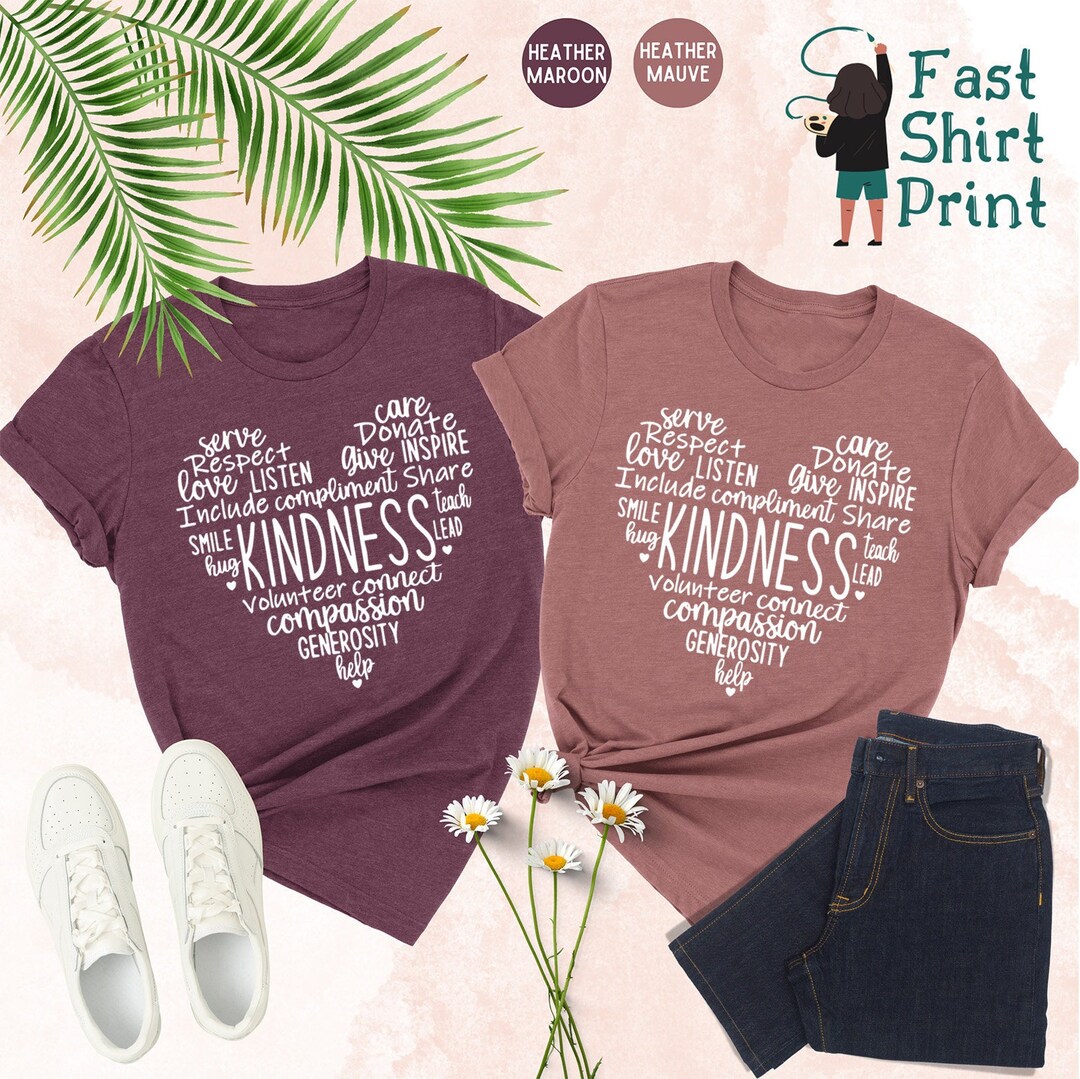 Kindness Word Art Heart Shirt, Kindness Shirt, Teacher Shirt, Anti ...