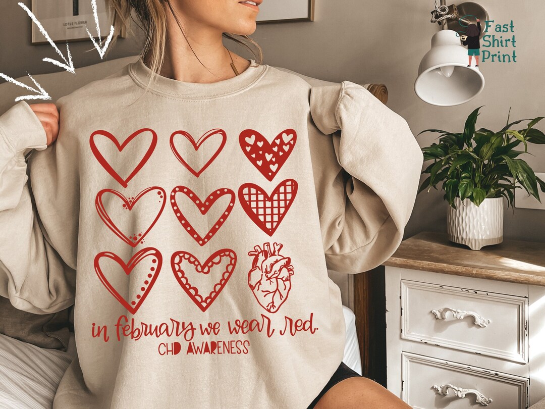 Disease Awareness Hearts Sweatshirt, I Wear Red Shirt, Heart Surgery ...