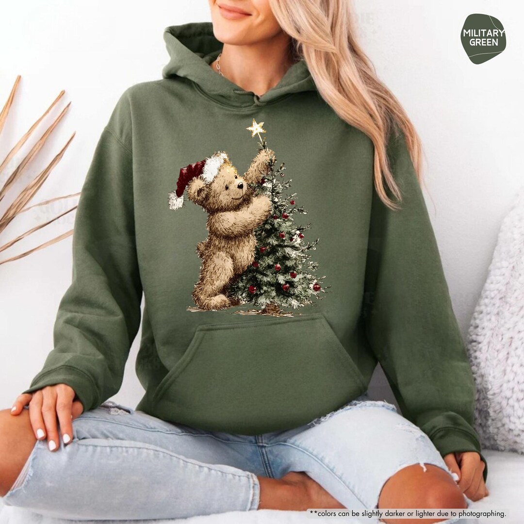 Christmas Tree and Teddy Bear Sweatshirt, Bear Christmas Hoodie, Merry ...
