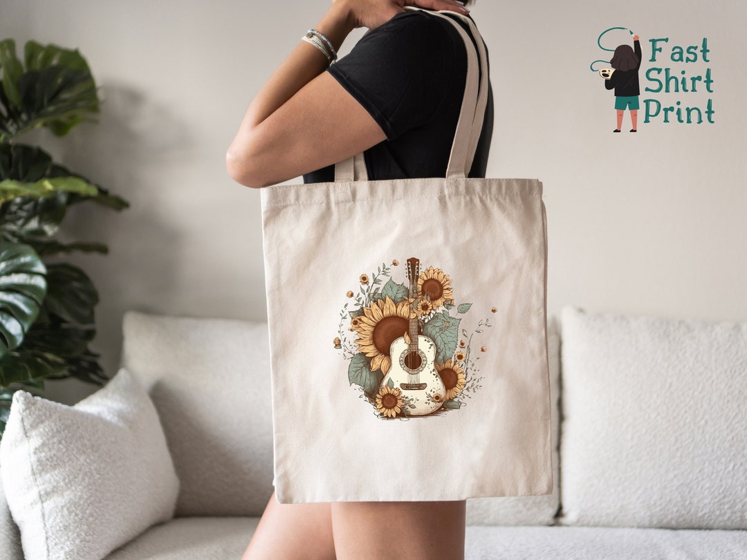 Sunflower Tote Bag, Floral Totes, Music Teacher Bag, Guitarist Gift ...