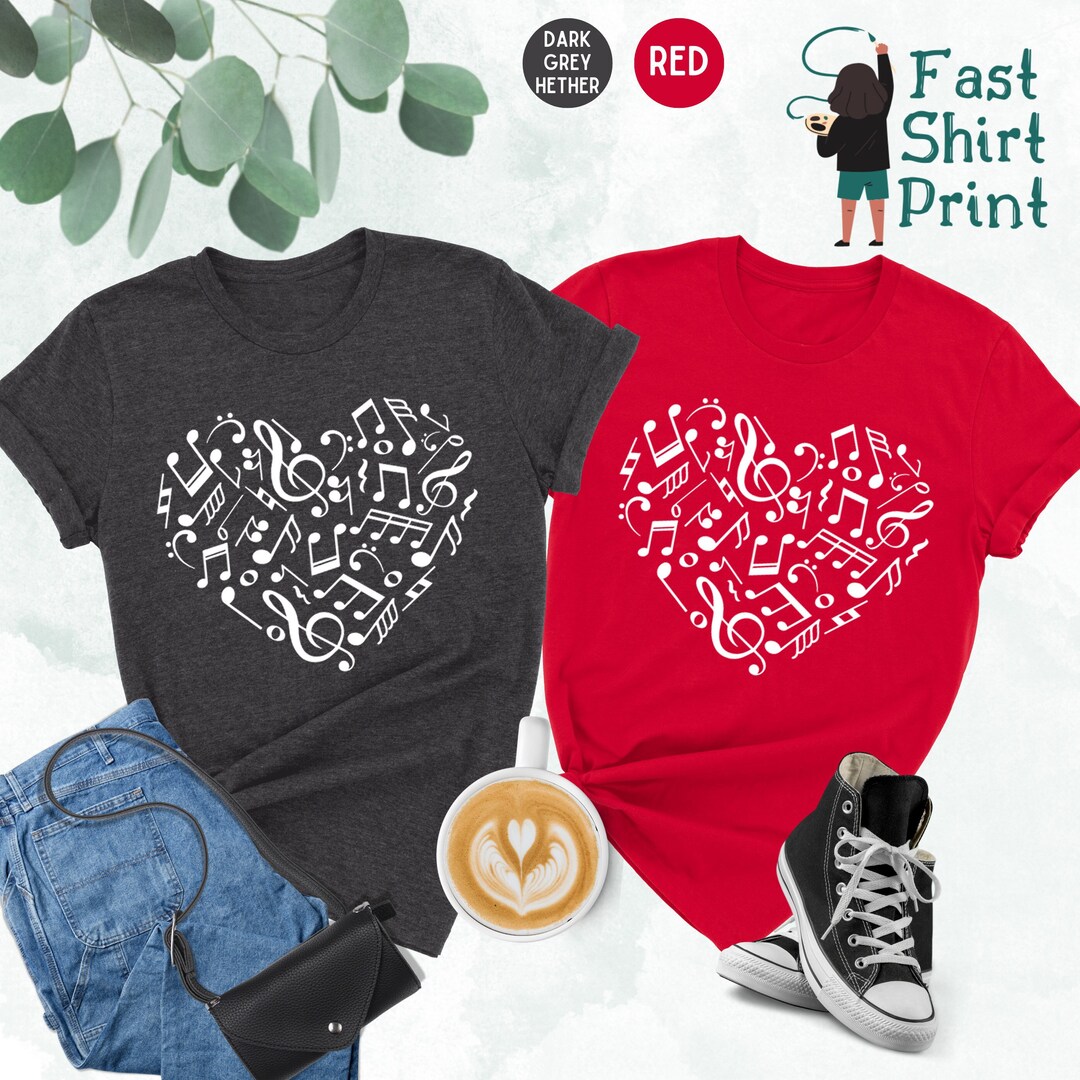 Music Notes T-shirt, Music Note Heart, Music Shirt, Musician Shirt ...