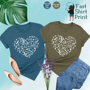 Music Notes T-shirt, Music Note Heart, Music Shirt, Musician Shirt ...