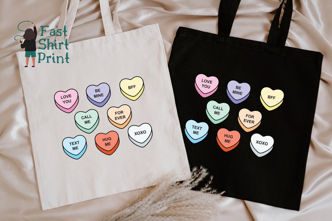Conversation Hearts Tote Bag, Candy Hearts Tote Bag, Conversation ...