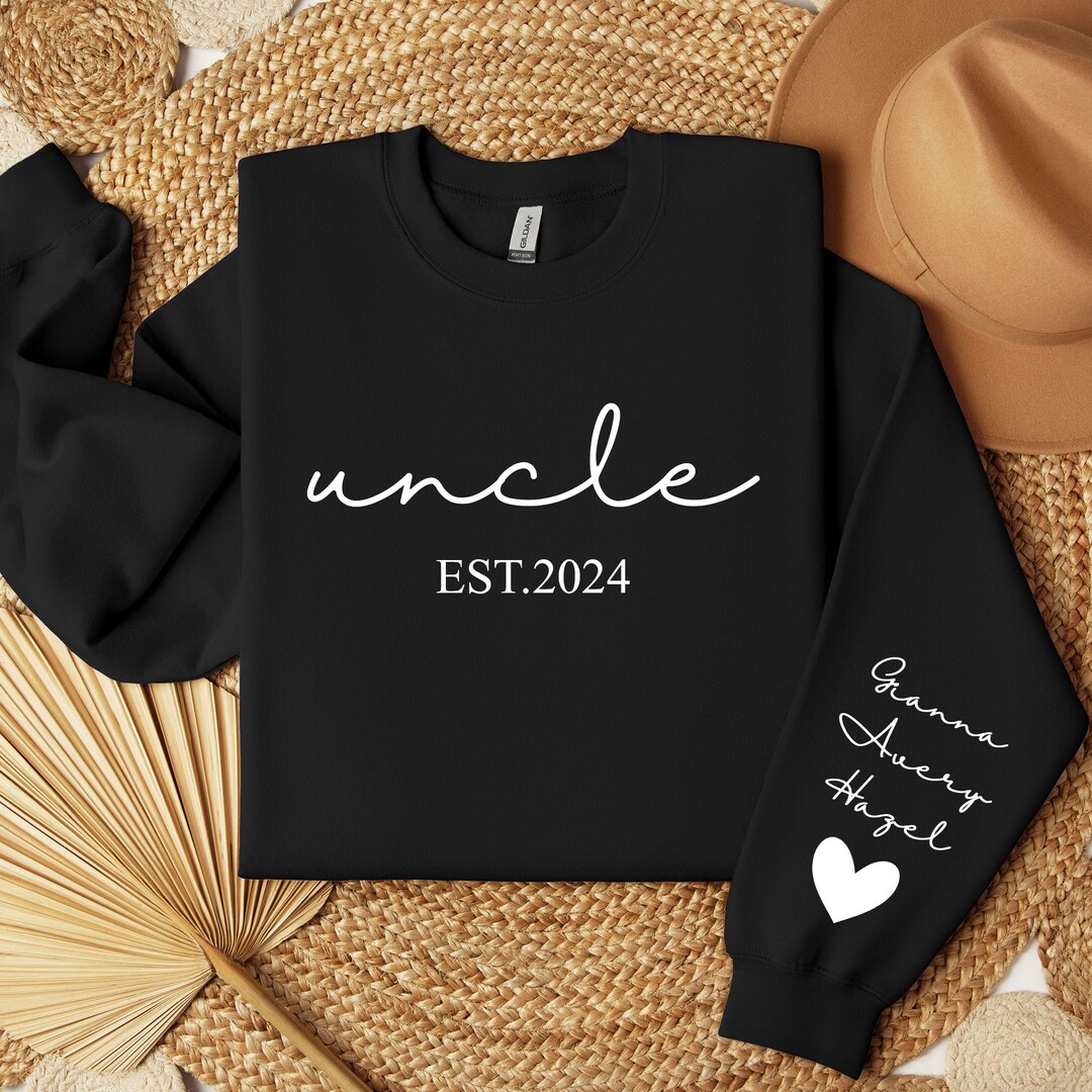 Custom Uncle Est Name Sweater, Uncle With Custom Kid Names on Sleeve ...