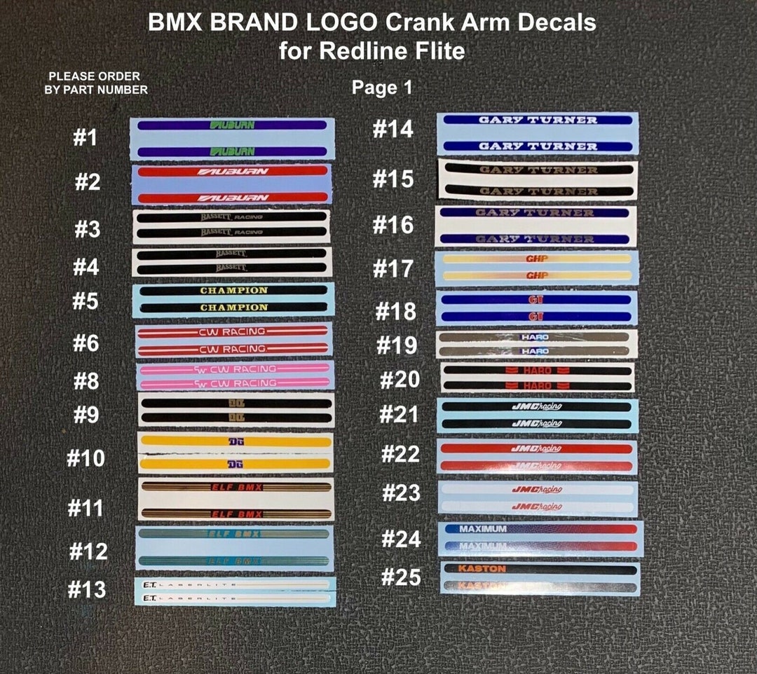 Old School BMX Brand Decals for FLITE CRANK Arms- Pair Choice From ...