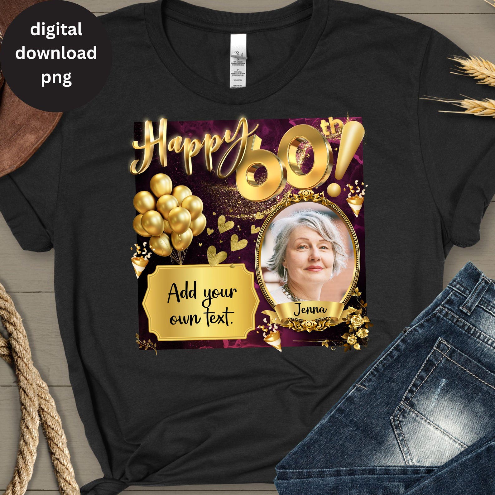 DIY 60th Birthday Photo Template PNG, DIY Personalized Sixtieth ...