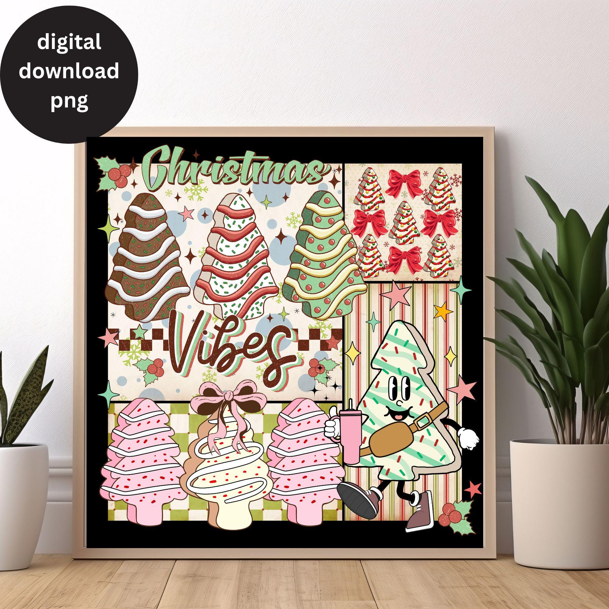 Retro Christmas Tree Cake Sublimation Designs, Girly Coquette Christmas ...