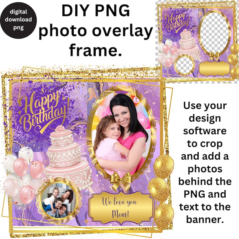 DIY Happy Birthday Photo Template PNG Personalized Birthday Gift PNG ...