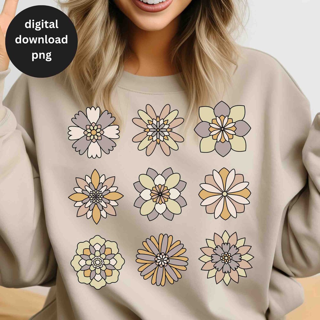 Retro Boho Wildflower Collection Png, Boho Flower Decor Png, Boho ...