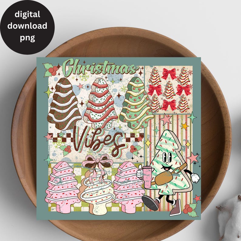 Retro Christmas Tree Cake Sublimation Designs, Girly Coquette Christmas ...