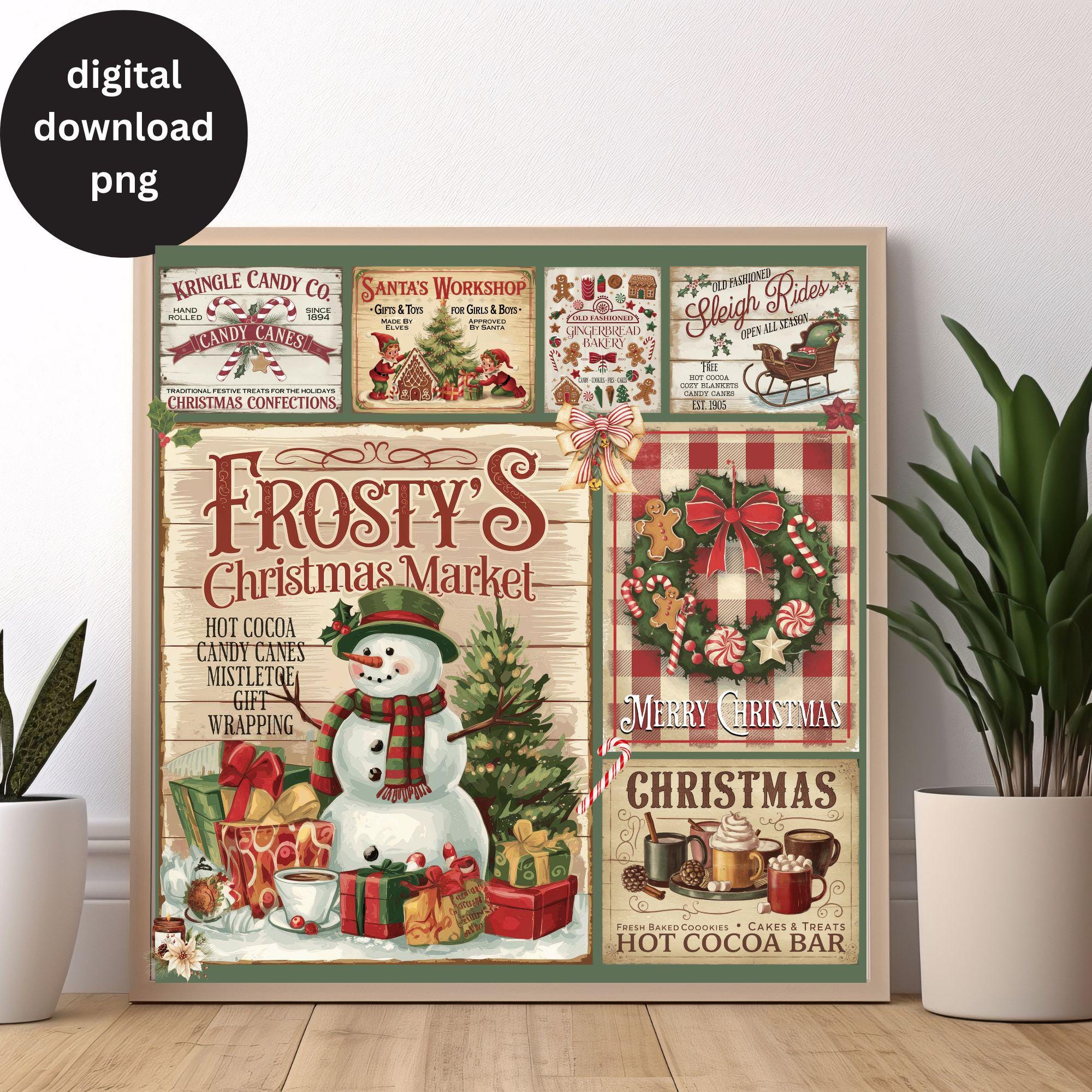 Vintage Christmas Sign Collection PNG, Retro Christmas Signs ...