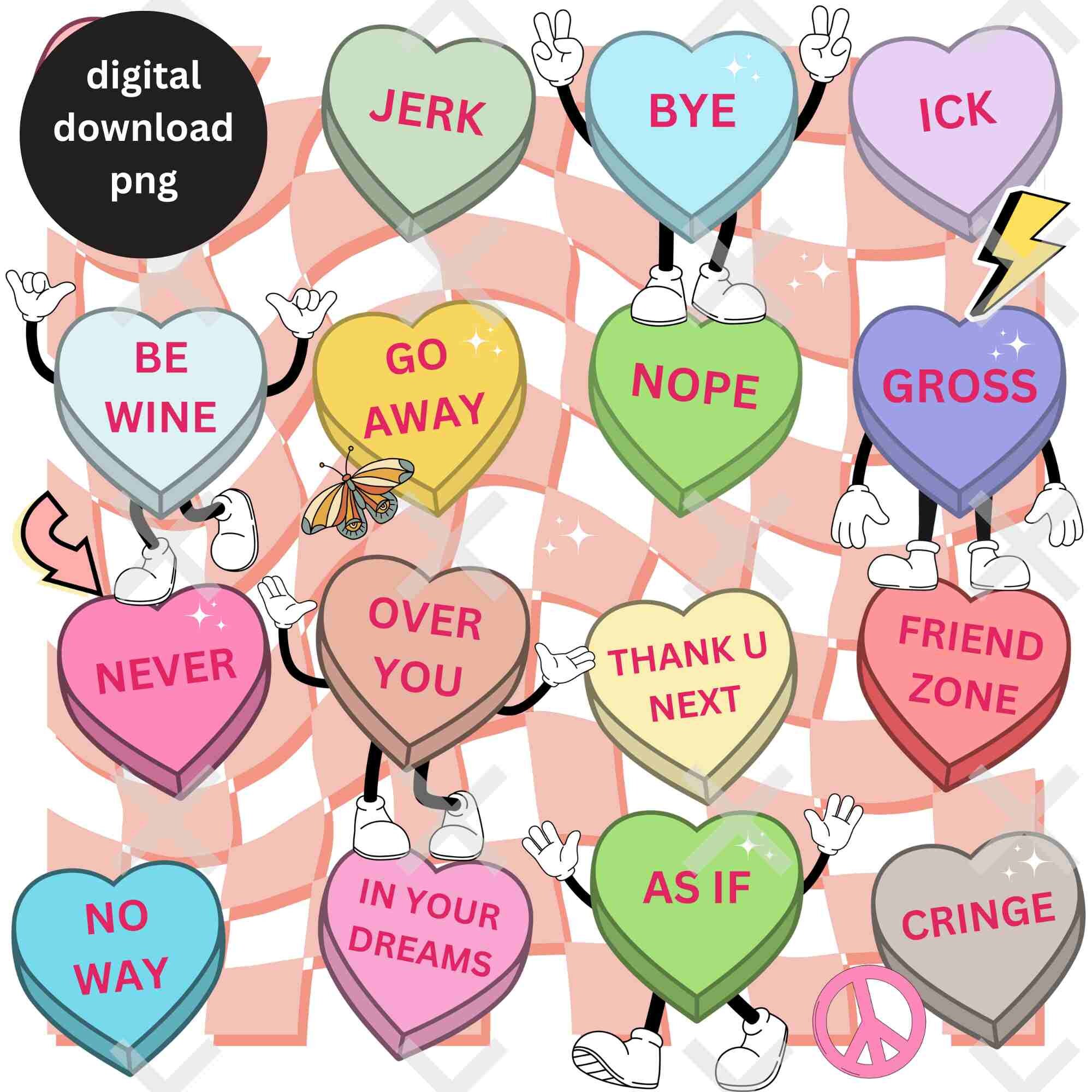 Conversation Hearts Anti Valentine PNG, Retro Valentine Png, Candy ...