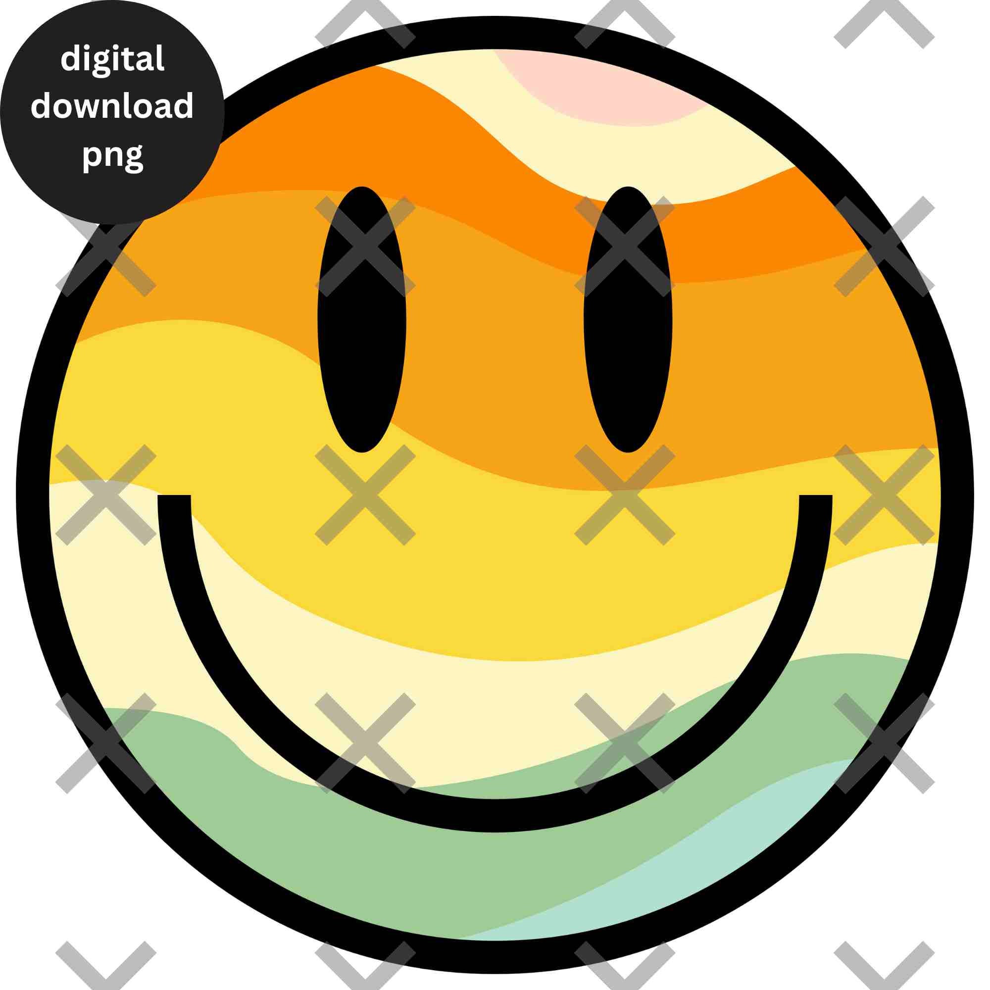 Distressed Retro Smile Face and Lightning Bolt Png, 70s Inspired Wavy ...