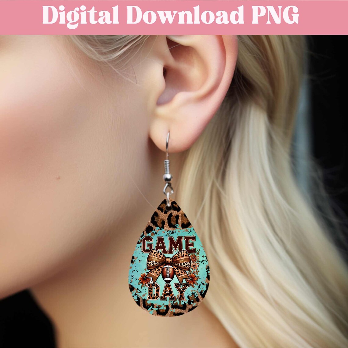 Coquette Football Teardrop Earring PNG, Football Bow Sublimation Design ...