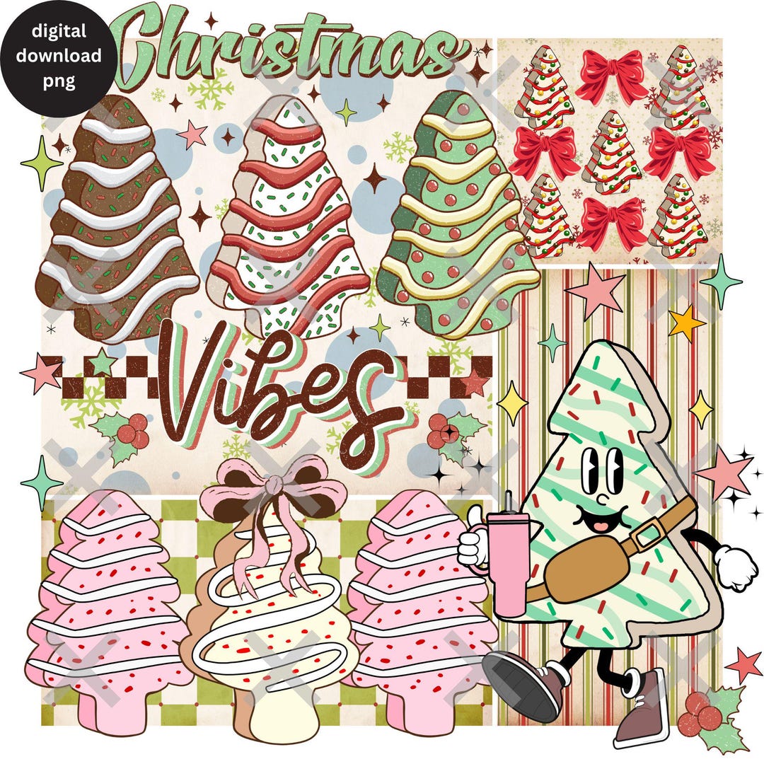 Retro Christmas Tree Cake Sublimation Designs, Girly Coquette Christmas ...