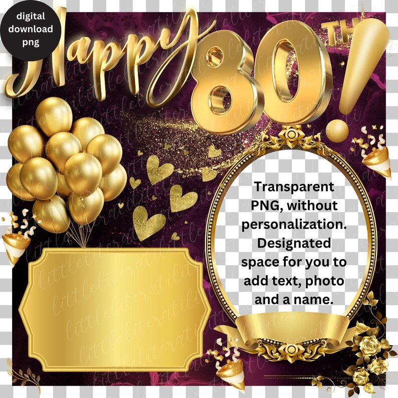 DIY 80th Birthday Photo Template PNG, DIY Personalized Eightieth ...
