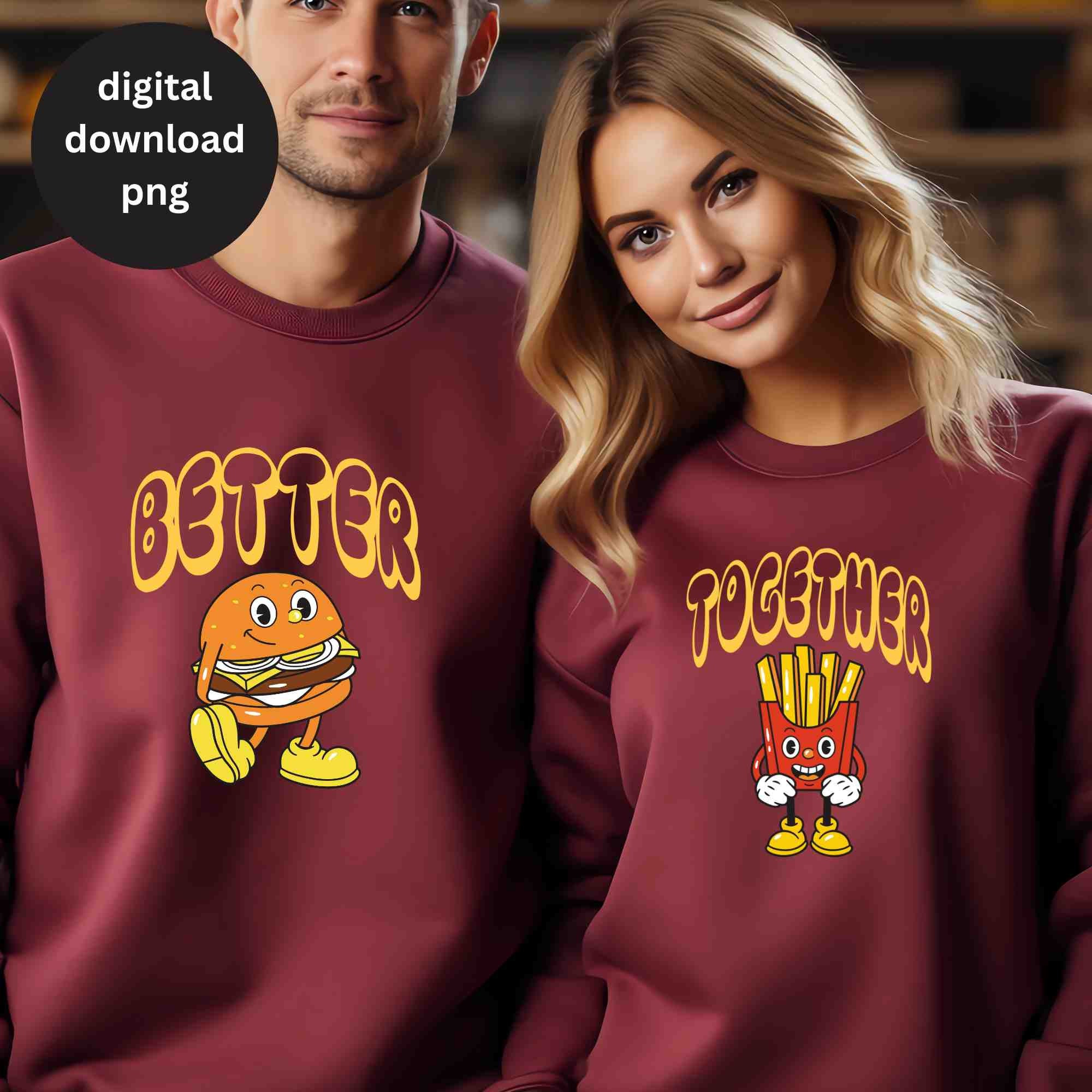 Burger and Fries Matching Couple Png, His and Her Matching Png, Couple ...