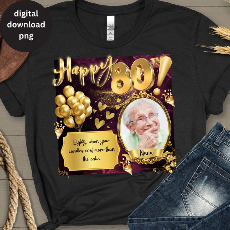 DIY 80th Birthday Photo Template PNG, DIY Personalized Eightieth ...