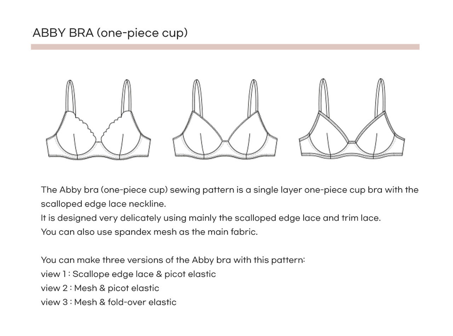 Abby Bra (one-piece Cup)- Instant Digital Download PDF Sewing Pattern ...
