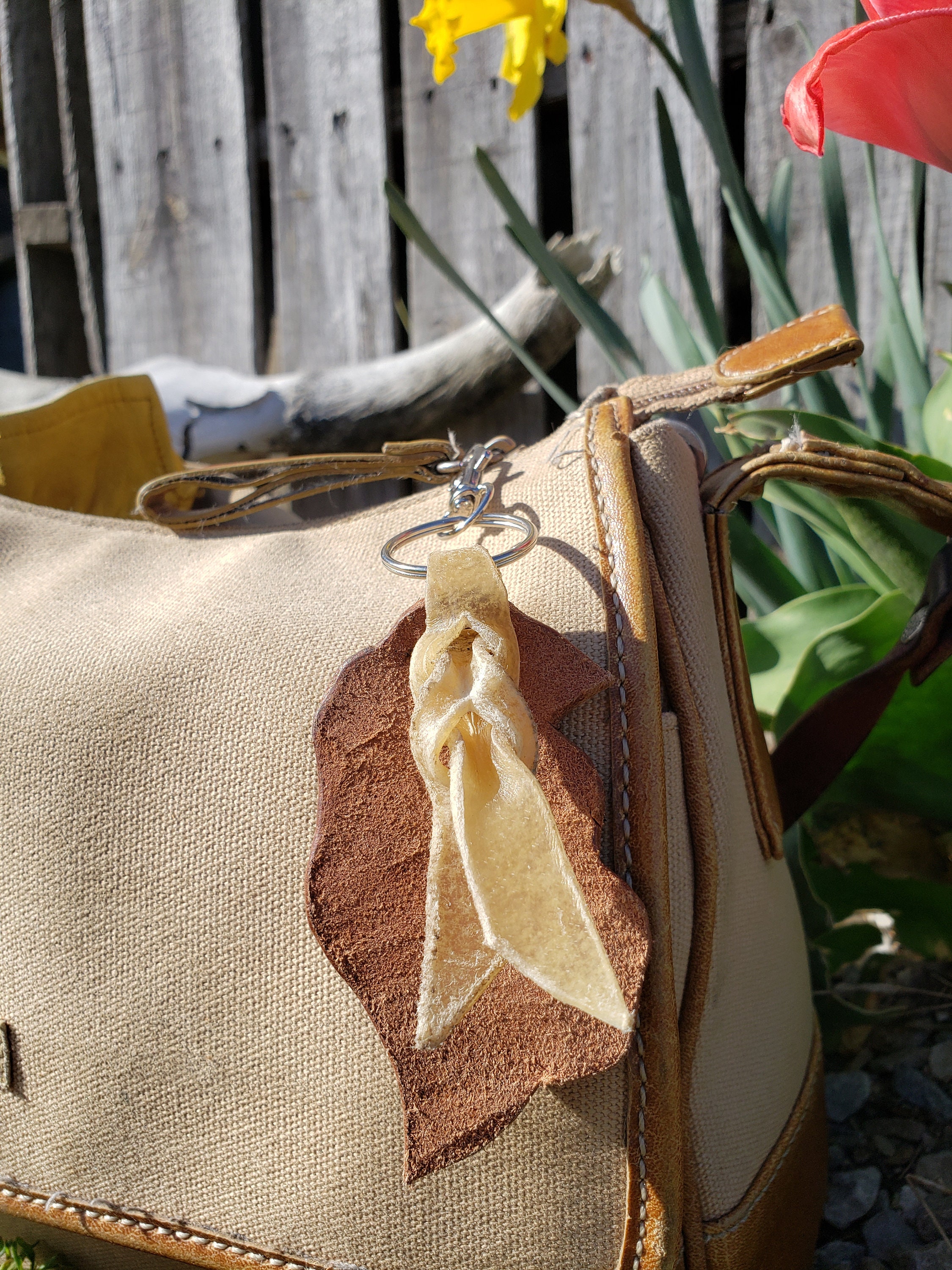 Handmade Handtooled Leather Keychains Braided Rawhide Back Silver Metal ...