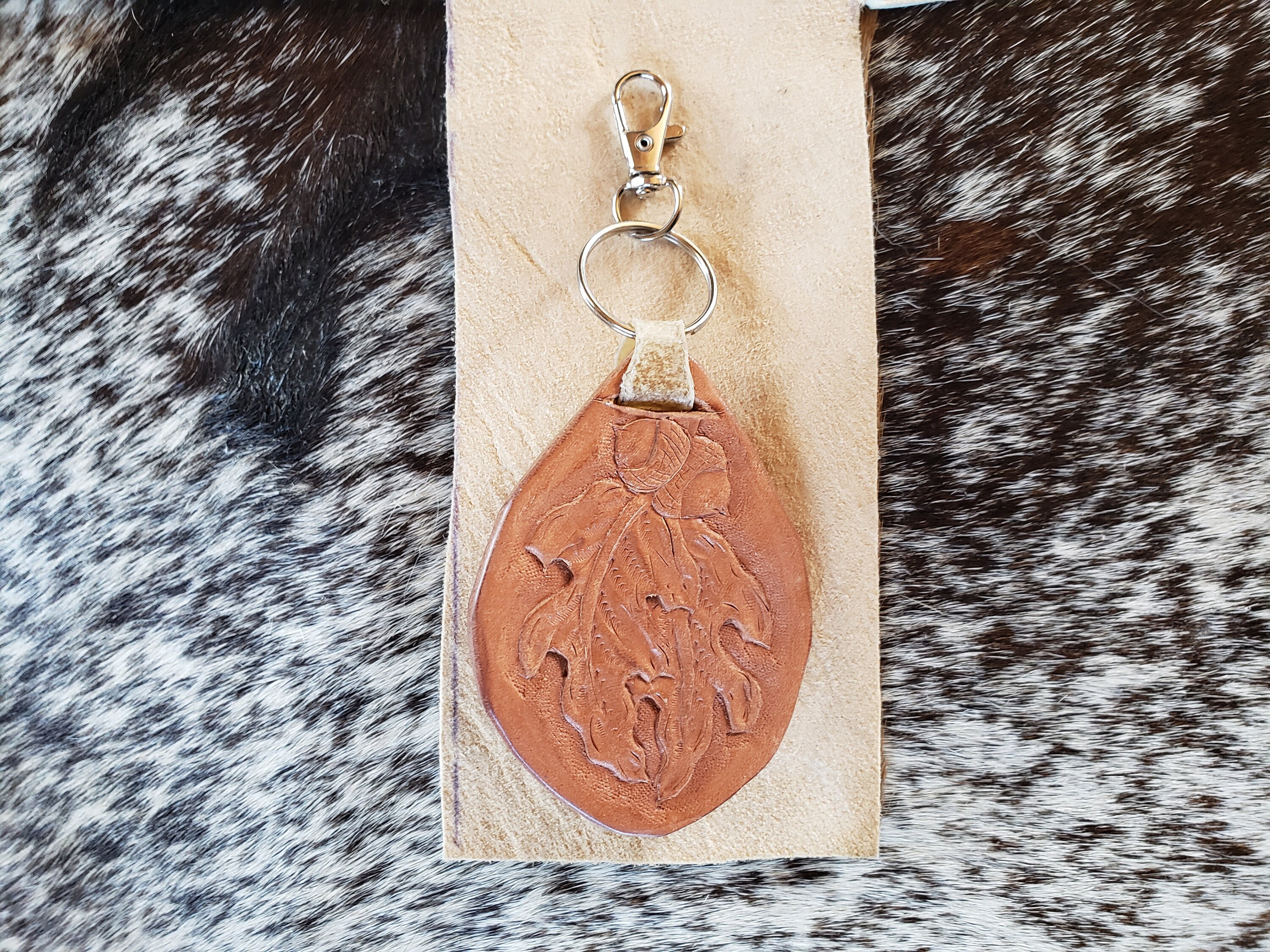 Handmade Handtooled Leather Keychains Braided Rawhide Back Silver Metal Snap Clasp Western Style ...