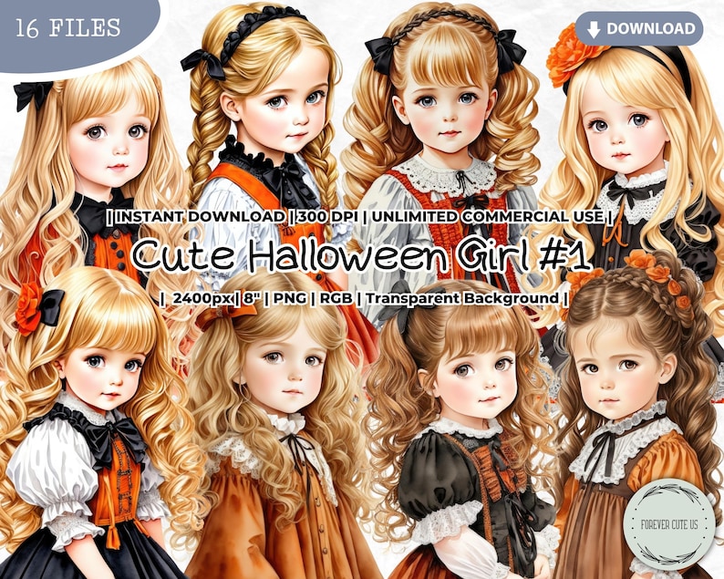 Cute Halloween Girl Clipart Set Fall Autumn Thanksgiving - Etsy