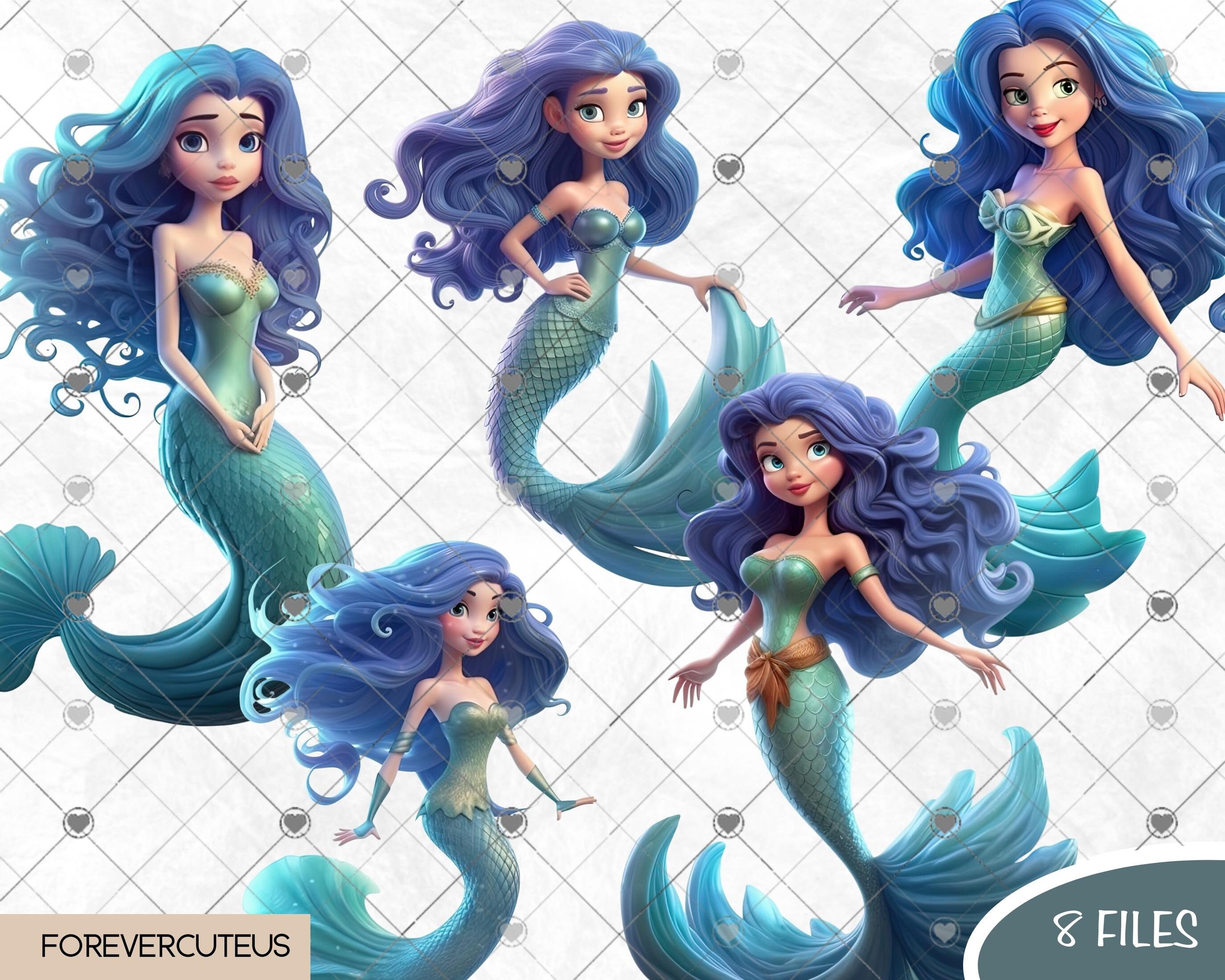 Blue Mermaid Clip Art Under the Sea Mermaid Watercolor - Etsy