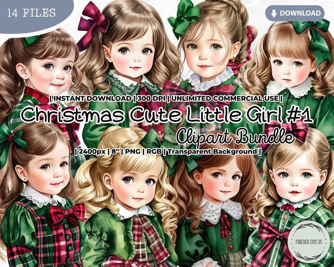 Christmas Cute Little Girl Clipart Set Holidays Plaid Dress - Etsy