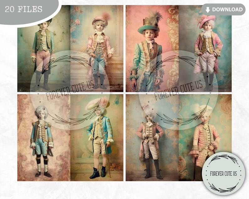 Vintage Boy Junk Journal Collage Sheet, Rococo Scrapbooking (digital ...