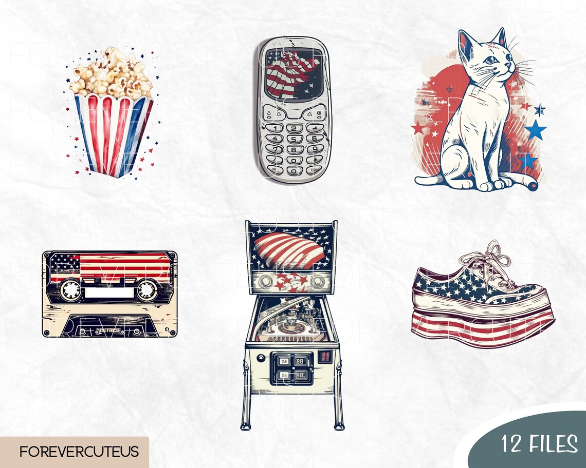 Patriotic Retro Clipart Bundle Patriotic PNG 4th of July - Etsy