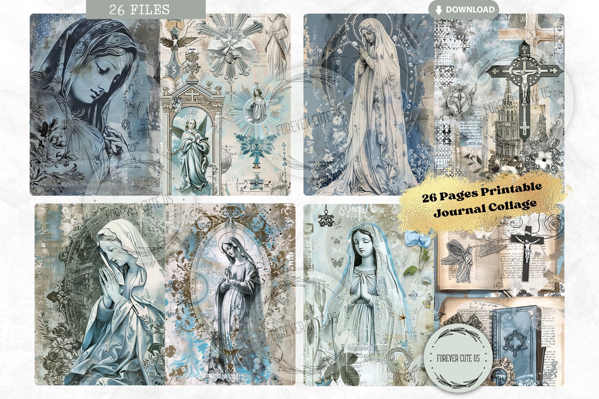 Shabby Faith Junk Journal Collage Set, Holy Mother Mary, Virgin Mary ...