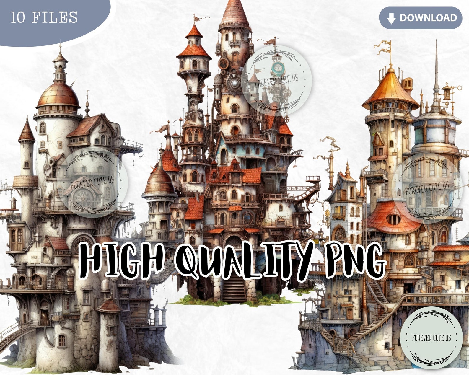 Steampunk Citadel Clipart Set Palace Castle Victorian - Etsy