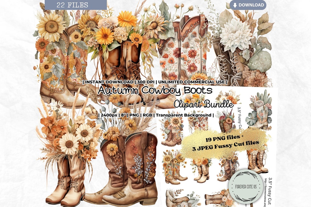 Autumn Cowboy Boots Clipart, New Boho, Western, Fall, Thanksgiving ...